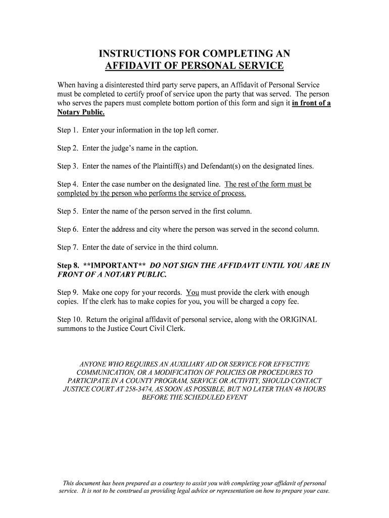 Fillable Online When having a disinterested third party serve papers ...