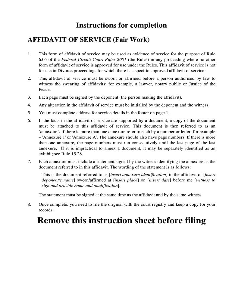 Fillable Online AFFIDAVIT OF SERVICE (Fair Work) Fax Email Print ...