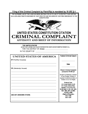 Fillable Online Filing of this Criminal Complaint by Plaintiff(s) is mandated by 18 USC 4 Fax ...