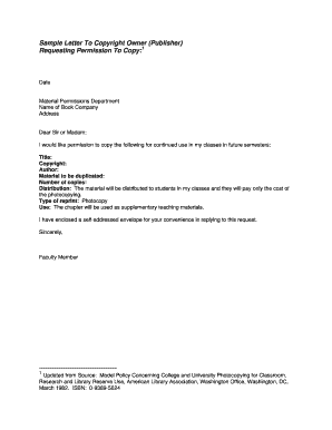 Fillable Online Sample Letter To Copyright Owner (Publisher) Fax Email ...