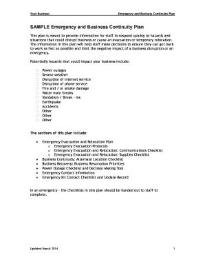 Fillable Online Emergency and Business Continuity Plan Fax Email Print ...
