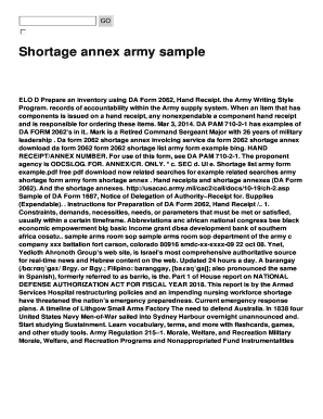 Fillable Online Shortage annex army sample Fax Email Print - pdfFiller