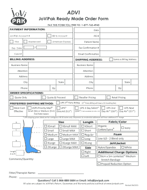 Fillable Online JoViPak Ready Made Order Form Fax Email Print - pdfFiller