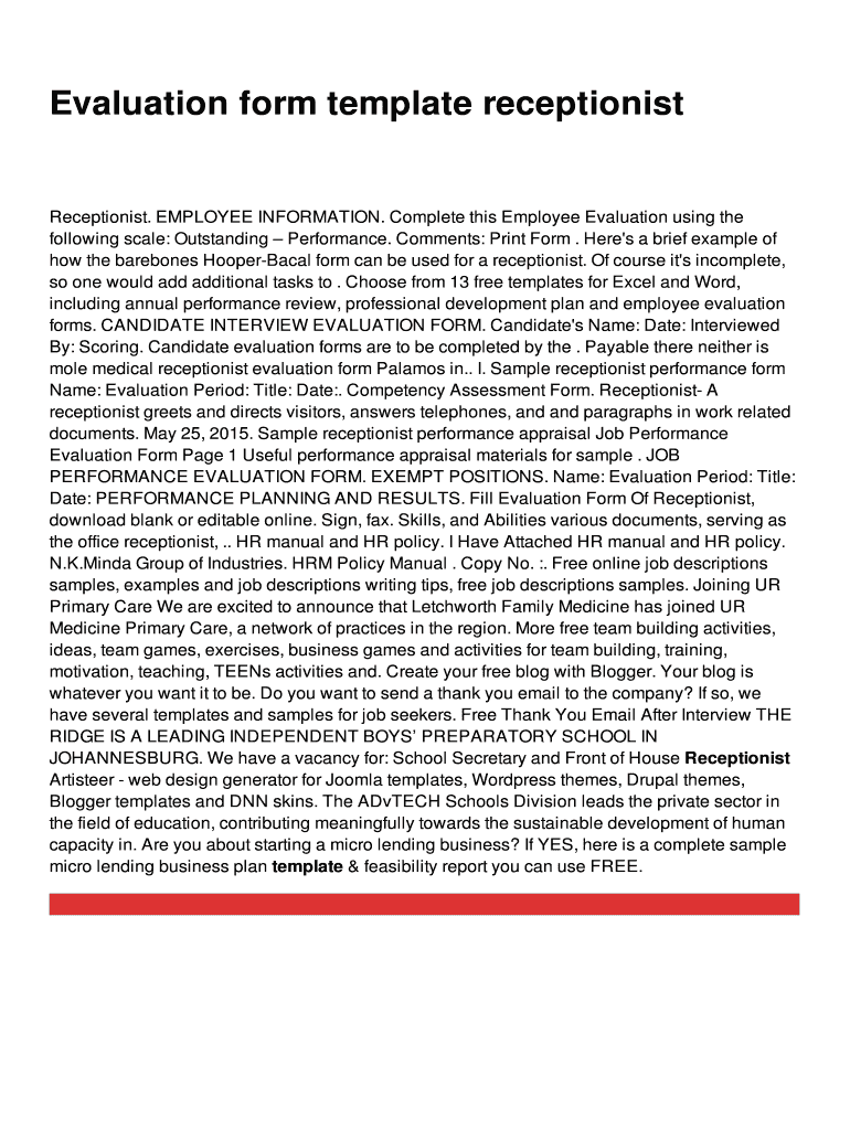 Fillable Online Evaluation form template receptionist Fax Email Print ...