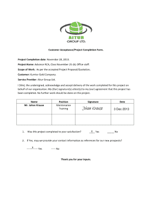 Fillable Online Customer Acceptance/Project Completion Form Fax Email ...