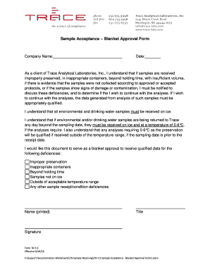 Fillable Online Sample Acceptance Blanket Approval Form Fax Email Print ...