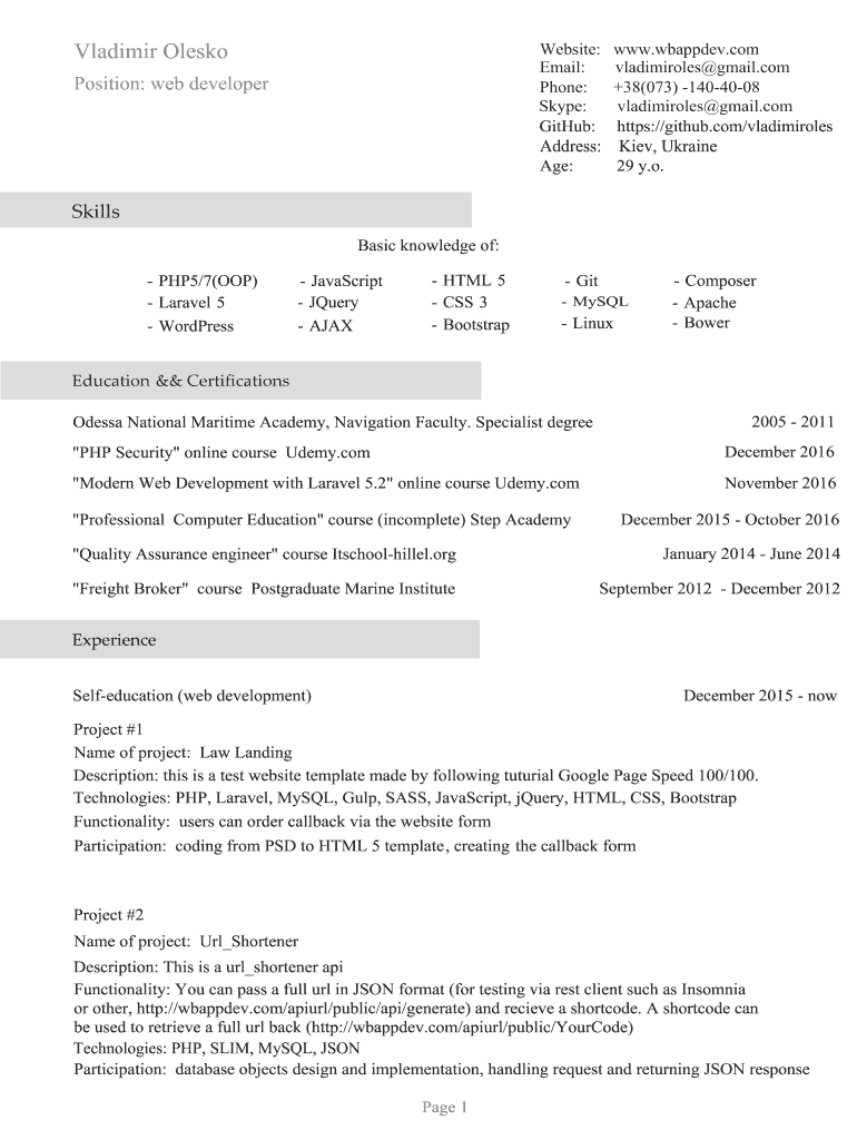 Fillable Online Position: web developer Fax Email Print - pdfFiller