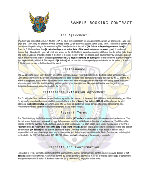 Fillable Online SAMPLE BOOKING CONTRACT Fax Email Print - pdfFiller