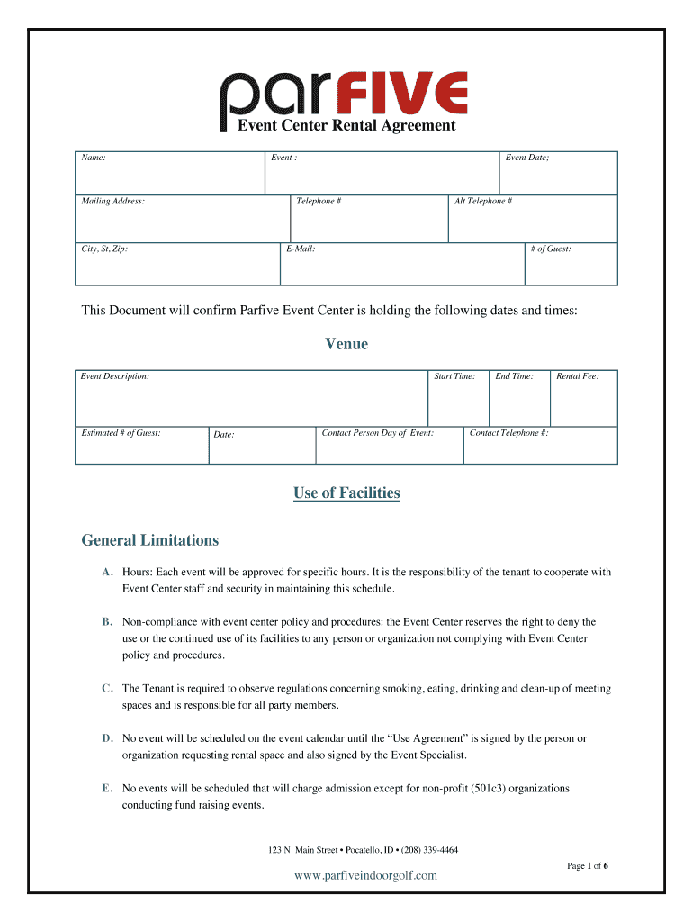 Fillable Online Event Center Rental Agreement Fax Email Print - pdfFiller
