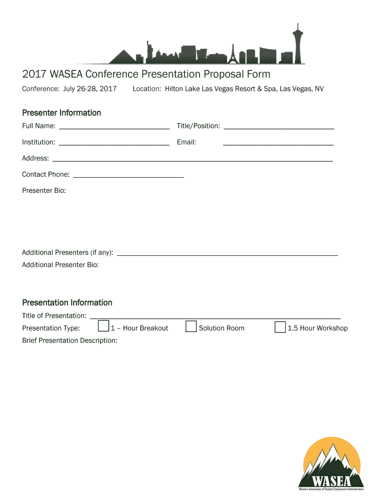 Fillable Online 2017 WASEA Conference Presentation Proposal Form Fax ...