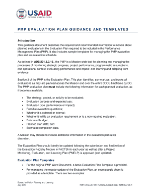 Fillable Online PMP EV ALU ATION PLAN GUIDANCE AND TEMPLATES Fax Email ...