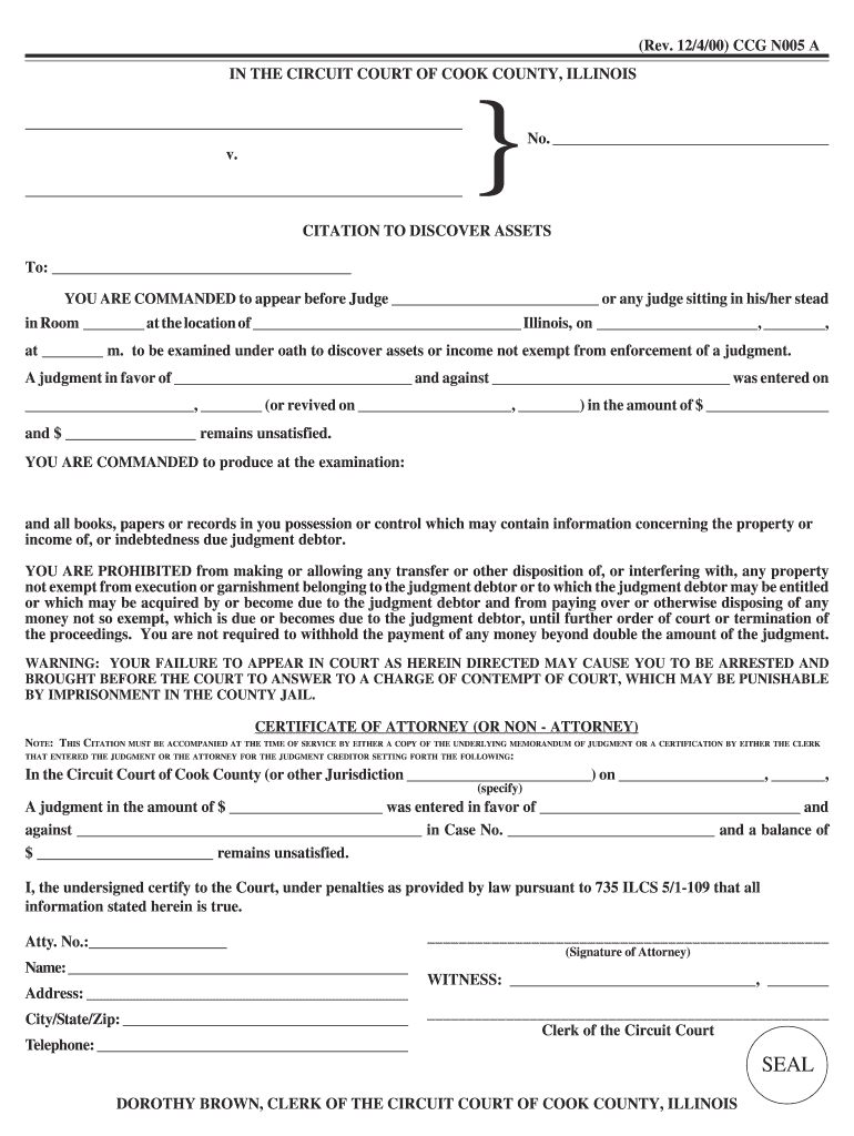 Fillable Online 12/4/00) CCG N005 A Fax Email Print - pdfFiller