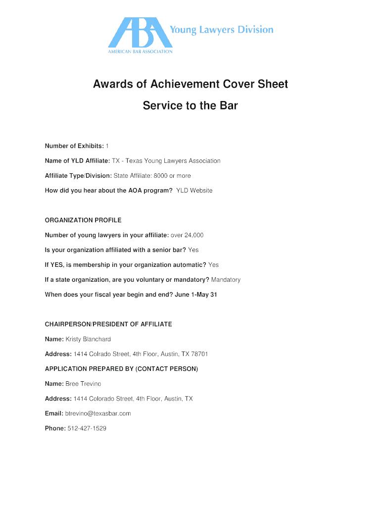 Fillable Online Awards of Achievement Cover Sheet Fax Email Print ...