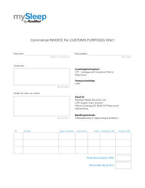 Fillable Online Commercial INVOICE For CUSTOMS PURPOSES ONLY Fax Email ...