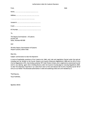 Fillable Online Authorization Letter for Customs Clearance Fax Email ...