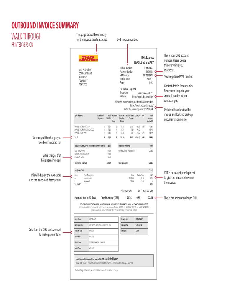 Fillable Online OUTBOUND INVOICE SUMMARY Fax Email Print - pdfFiller