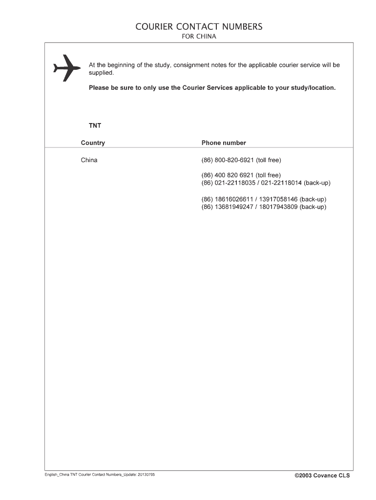Fillable Online COURIER CONTACT NUMBERS Fax Email Print - pdfFiller