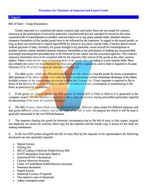 Fillable Online Procedure for Clearance of Imported and Export Goods ...