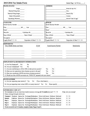 Fillable Online 2015-2016 Tax Intake Form Fax Email Print - pdfFiller