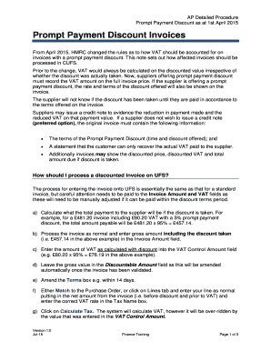 Fillable Online Prompt Payment Discount as at 1st April 2015 Fax Email ...