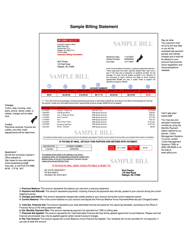 Fillable Online Sample Billing Statement Fax Email Print - pdfFiller