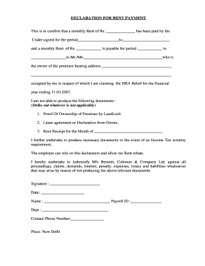 Fillable Online DECLARATION FOR RENT PAYMENT Fax Email Print - pdfFiller