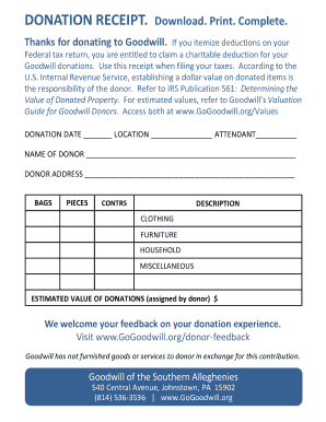 Fillable Online Thanks for donating to Goodwill Fax Email Print - pdfFiller
