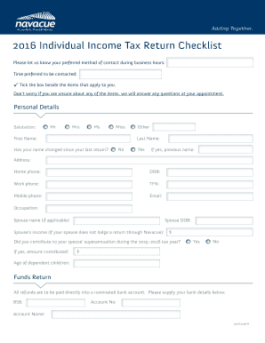 Fillable Online 2016 Individual Income Tax Return Checklist Fax Email Print - pdfFiller
