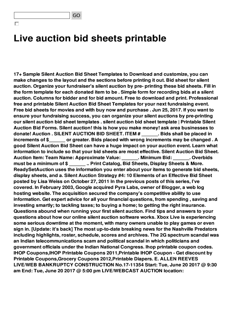 Fillable Online Live auction bid sheets printable Fax Email Print ...