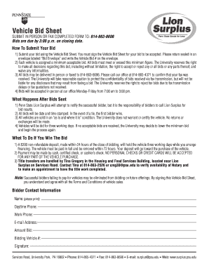 Fillable Online Vehicle Bid Sheet Fax Email Print - pdfFiller