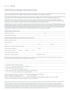 Fillable Online Chubb Property Manager Authorization Form Fax Email ...