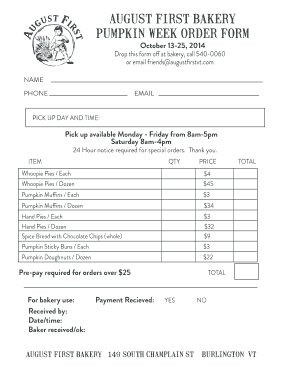 Fillable Online AUGUST FIRST BAKERY Fax Email Print - pdfFiller