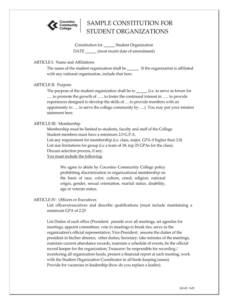 Fillable Online SAMPLE CONSTITUTION FOR Fax Email Print - pdfFiller
