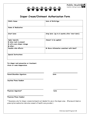 Fillable Online Diaper Cream/Ointment Authorization Form Fax Email ...