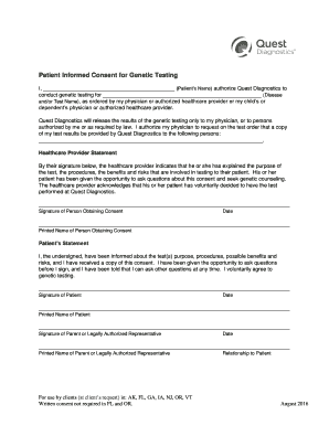 Fillable Online I, (Patients Name) authorize Quest Diagnostics to Fax ...