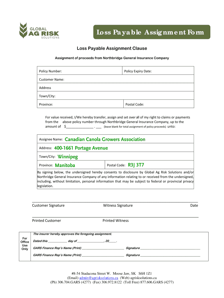 Fillable Online Loss Payable Assignment Form Fax Email Print - pdfFiller