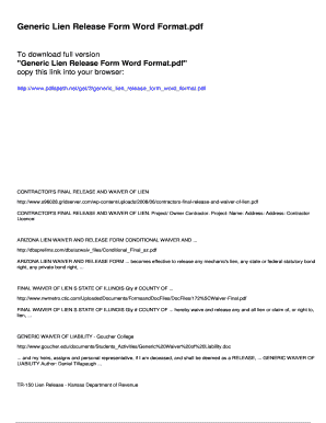 Fillable Online Generic Lien Release Form Word Format Fax Email Print ...