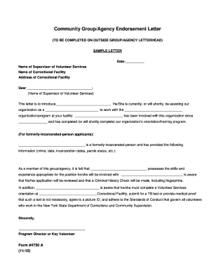 Fillable Online Community Group/Agency Endorsement Letter Fax Email ...