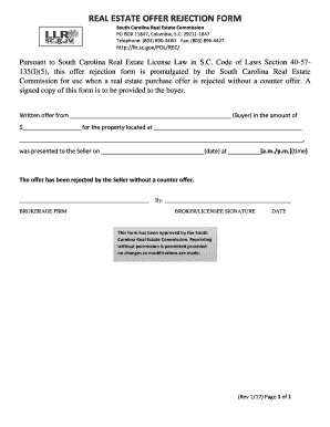 Fillable Online REAL ESTATE OFFER REJECTION FORM Fax Email Print ...