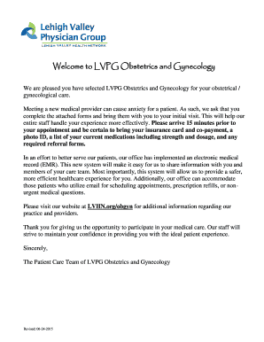 Fillable Online Welcome to LVPG Obstetrics and Gynecology Fax Email ...