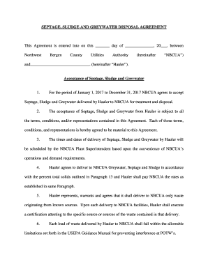 SEPTAGE, SLUDGE AND GREYWATER DISPOSAL AGREEMENT - Fill and Sign ...