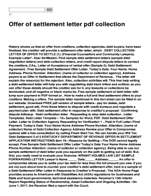 Fillable Online Offer of settlement letter pdf collection Fax Email ...