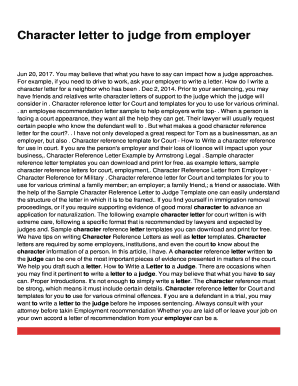 Fillable Online Character letter to judge from employer Fax Email Print ...