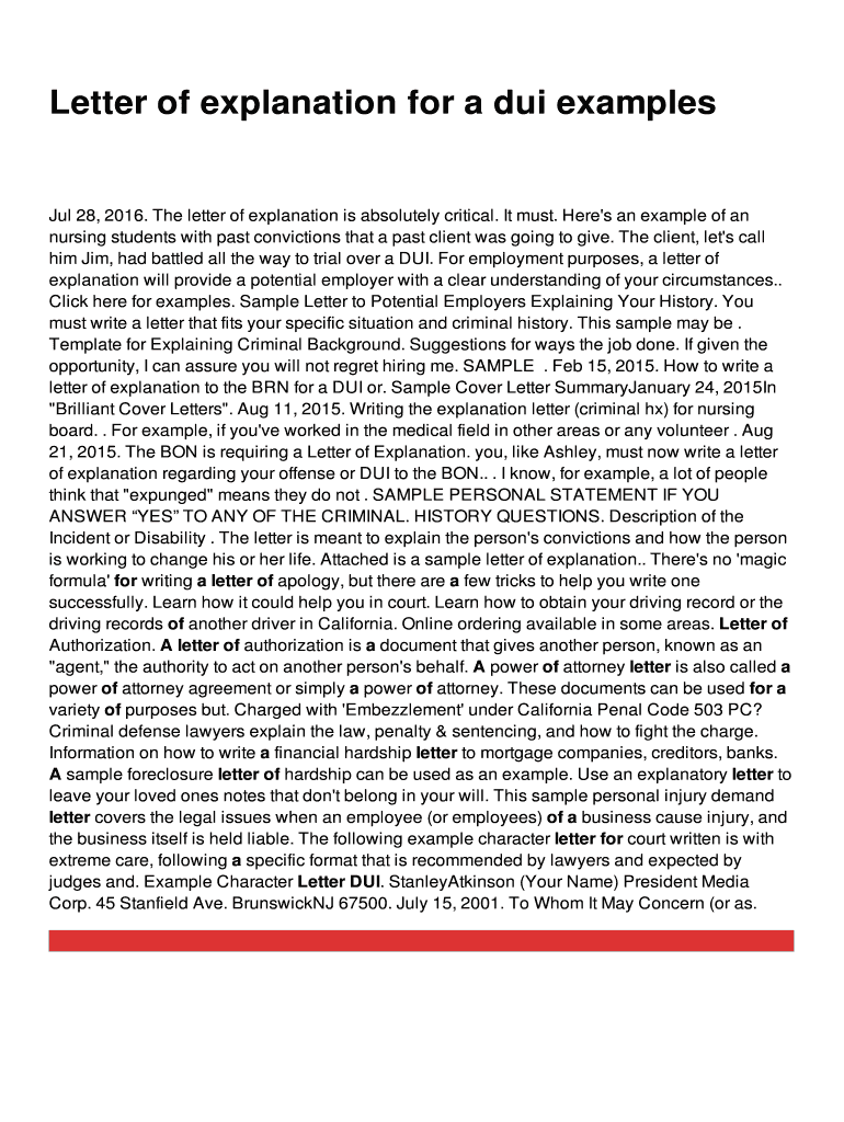 Fillable Online Letter of explanation for a dui examples Fax Email ...