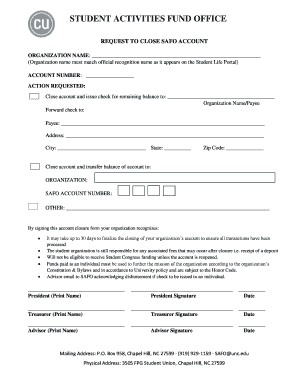 Fillable Online REQUEST TO CLOSE SAFO ACCOUNT Fax Email Print - pdfFiller