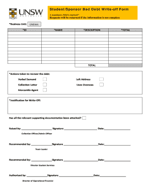 Fillable Online Student/Sponsor Bad Debt Write-off Form Fax Email Print ...