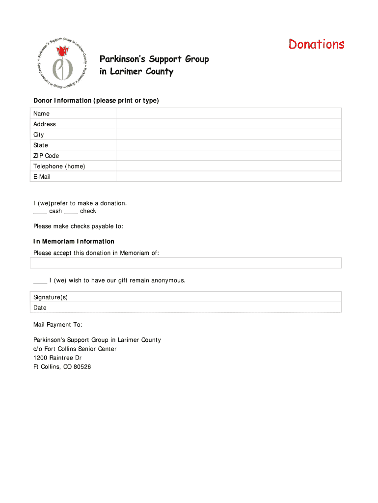 Fillable Online Parkinsons Support Group Fax Email Print - pdfFiller