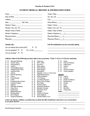 Fillable Online PATIENT MEDICAL HISTORY & INFORMATION FORM Fax Email ...