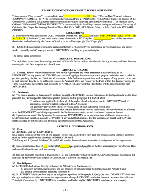 Fillable Online EXAMPLE OPENFLOW COPYRIGHT LICENSE AGREEMENT Fax Email ...