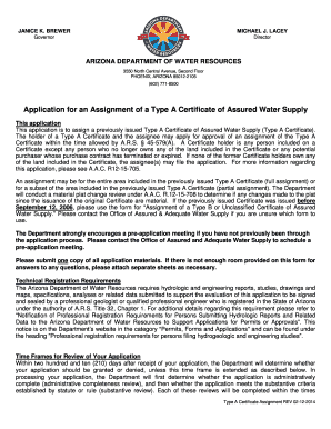 Fillable Online This application is to assign a previously issued Type A Certificate of Assured ...